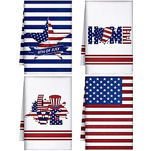 Patelai 4 Pcs Patriotic Kitchen Towels 4th of July Kitchen Dish Towels Memorial Day Bath Hand Towels Farmhouse Red White Blue Tea Towels Independence Day Star Kitchen Towels for Kitchen Bathroom Home