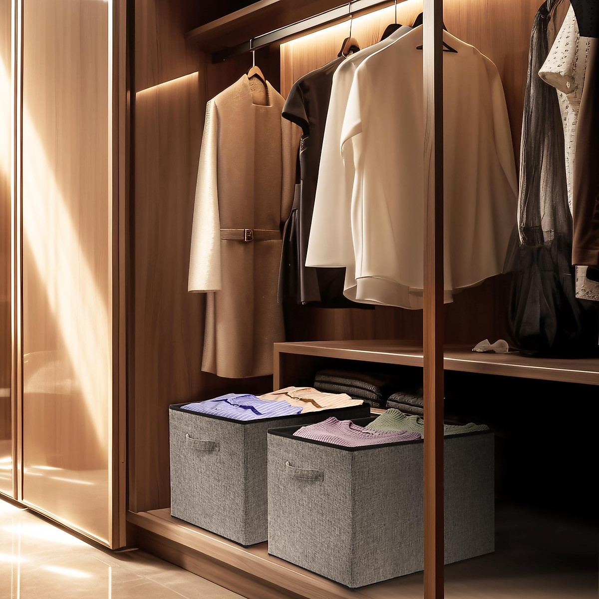 Simple Houseware Extra Large Fabric Storage Bin Basket with Handles, 2 Pack, Dark Gray