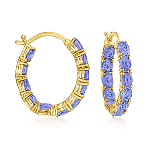 Ross-Simons 3.70 ct. t.w. Tanzanite Inside-Outside Hoop Earrings in 18kt Gold Over Sterling