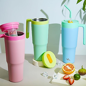 Konokyo Insulated Tumbler with Handle and Straw,40 OZ Vacuum Stainless Steel Water Bottle Travel Mug Metal Cup with Fruit Diffuser,Lime