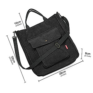 Etercycle Crossbody Bag for Women, Corduroy Tote Bag Casual Shoulder Handbags Big Capacity Shopping Bag with Zipper and Outer Pocket (Black)