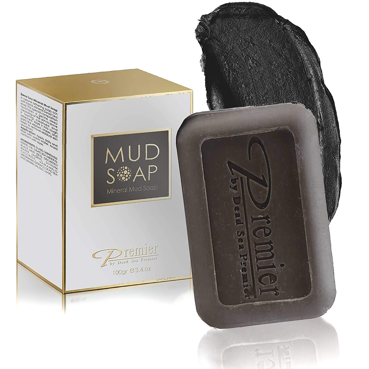 Premier Dead Sea Mineral MUD bar Natural body wash, face wash, hand soap, for all Skin Types. Therapeutic and Antibacterial, helps with Acne, Rosacea, Eczema and Psoriasis, 3.4 Oz