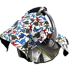 Dear Baby Gear - Baby Car Seat Canopy - Infant Car Seats Covers - Carseat Canopies for Boys and Girls - Toddler Carseat Cover with Snap Opening (Prehistoric Multicolored Dinosaur, Black Dot 40"x30")