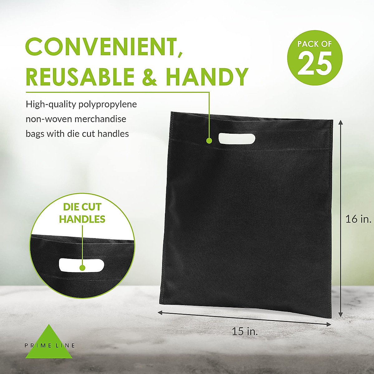 Thank You Bags with Handles - 15x16 Inch 25 Pack Reusable Black Fabric Totes with Handles for Small Business, Retail, Boutique Use, Shopping & Merchandise, Delivery & Restaurant Take Out Bags, in Bulk