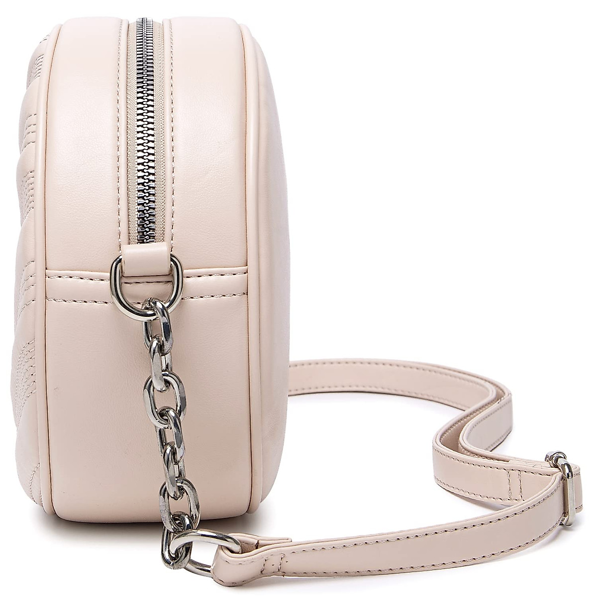 Stylish Cute Round Bag for women,Faux Leather Quilted Small Pink Crossbody Purse,Fashion Lightweight Cell Phone Summer Bag with Chain Strap