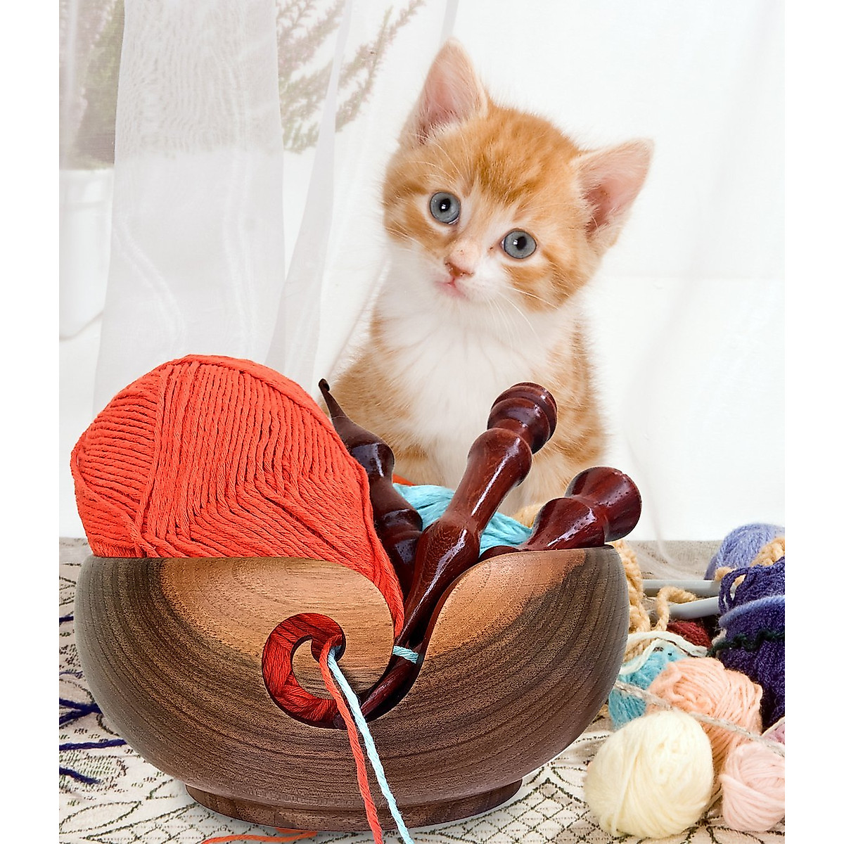 Yarn Bowl Walnut 7"X3" - Wooden, Handmade from Special European Walnut Wood - Storage Organizer, Holder for Knitting and Crochet by Yarn Story