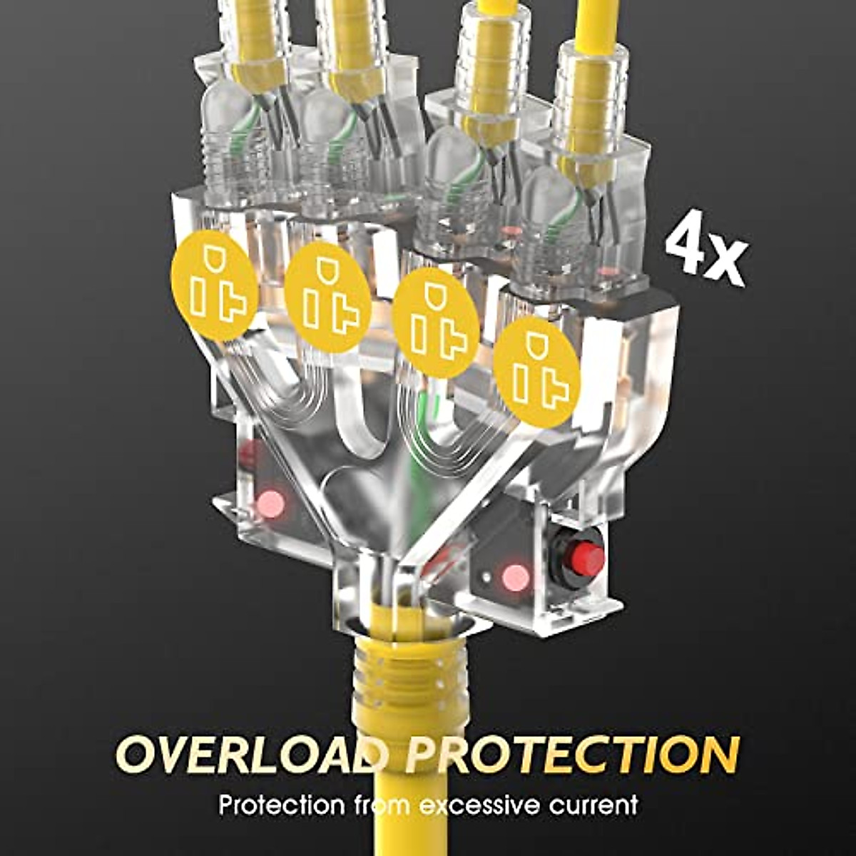 TOOLIOM Generator Extension Power Cord 25 Feet NEMA L14-30P to Four 5-20R/5-15R 30A 125/250 Volt 7500 Watts 4 Prong 10 Gauge Fan-Style Generator Cable with Protector Breaker