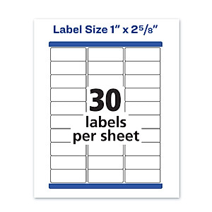 Avery 5520 Waterproof Address Labels, 1-Inch x 2-5/8-Inch, 1500/PK, White