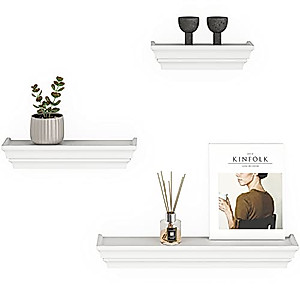 Ballucci Victorian Wall Ledge and Shelf, 12", 16", 24", Set of 3, White