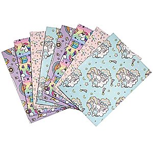 FIEHALA Flat Wrapping Paper Sheets - 8 Sheets with 4 Unicorn Patterns - Pre Cut & Folded Flat Design (20 inches × 27.5 inches per sheet)