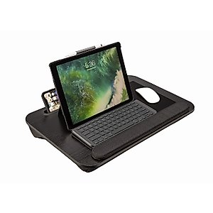Prestige Import Group Portable Lap Desk with Built-in Mouse Pad, Wrist Pad, Tablet Holder, Cushioned Bottom in Black Oak - Fits up to 17" Laptops
