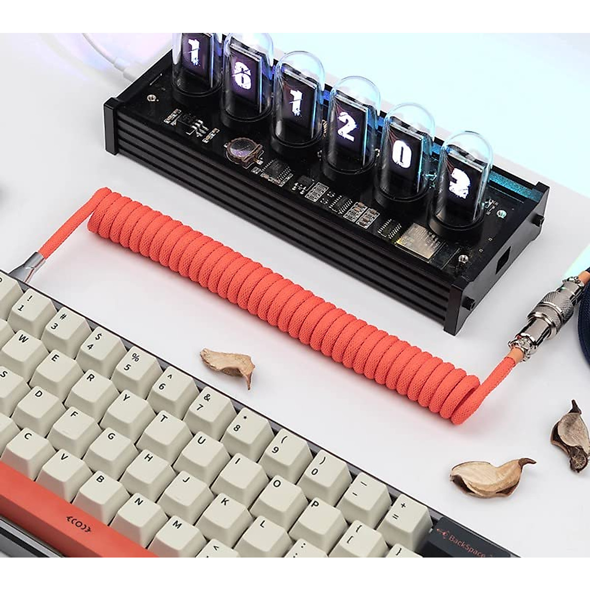 MICOMAKA Custom Double-Sleeved Mechanical Keyboard Cable, Handmade Coiled USB C Cable Artisan Braided Cables for Mechanical Gaming Keyboard Coiled Cable - Custom Keyboard Cable (Carbon)