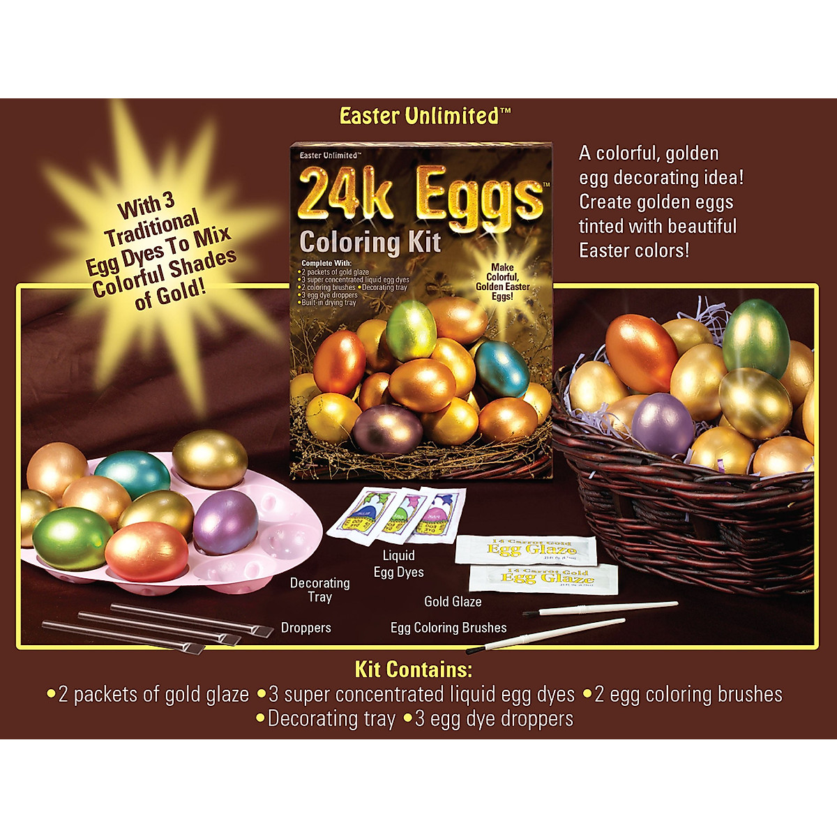 Easter Unlimited 24 Karat Easter Egg Coloring Kit, Multi