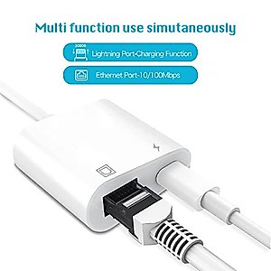 Lightning to Ethernet Adapter, Tuliyet RJ45 Ethernet LAN Network Adapter, Supports 100Mbps Ethernet Network with Charge Port, Support iOS 10.3.3 to iOS 15, Plug and Play