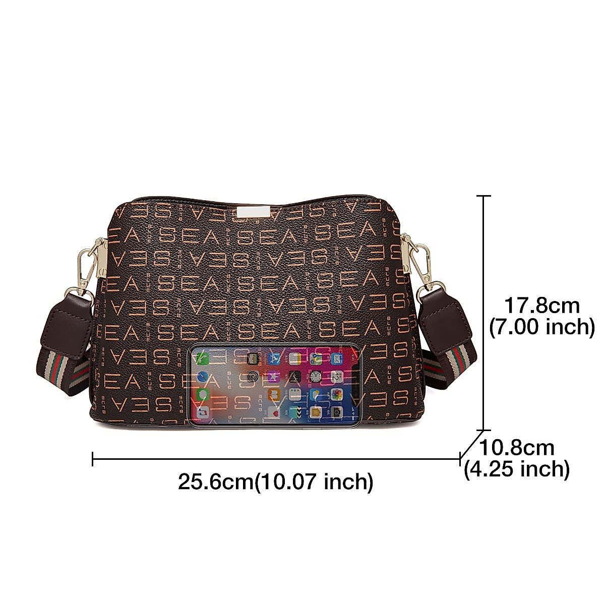 FOXLOVER Small Crossbody Shoulder Bags for Women PVC Faux Leather Ladies Monogram Purses Womens Fashion Signature Handbag with Adjustable Shoulder Strap (Brown)