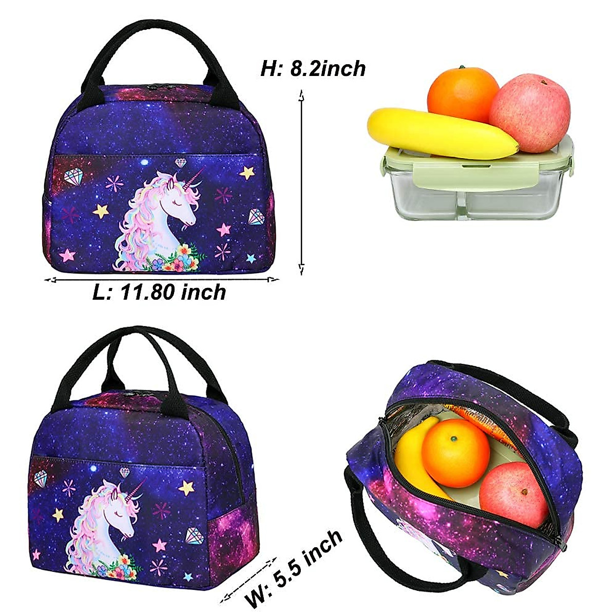 Girls Backpack for Kids Elementary Galaxy Bookbag Girly School bag with Insulation lunch Bag Children Laptop Bag (Galaxy space - Blue-3 pieces)