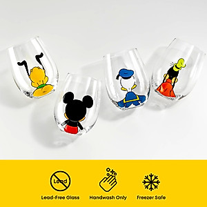 JoyJolt Disney Mickey Mouse Squad Collection Tumblers. 15oz Stemless Wine Glasses Set of 4 Stemless Drinking Glasses. Disney Gifts Stuff, Disney Wine Glass Mickey Mouse Cup Set