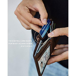 SERMAN BRANDS Mens Slim Bifold Wallet RFID Blocking Minimalist Front Pocket Full Grain Leather Wallets for Men - Thin & Stylish (Texas Brown Elite)