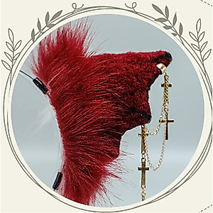 Faylay Bat Ear Women Faux Fur Headband Cosplay Headwear Halloween Accessory (Wine Red)