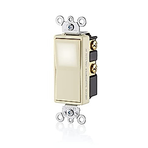 Leviton L5614-2T 15 Amp, 120/277 Volt, Decora LED Illuminated Rocker Single 4-Way AC Quiet Switch, Residential Grade, Grounding, Light Almond