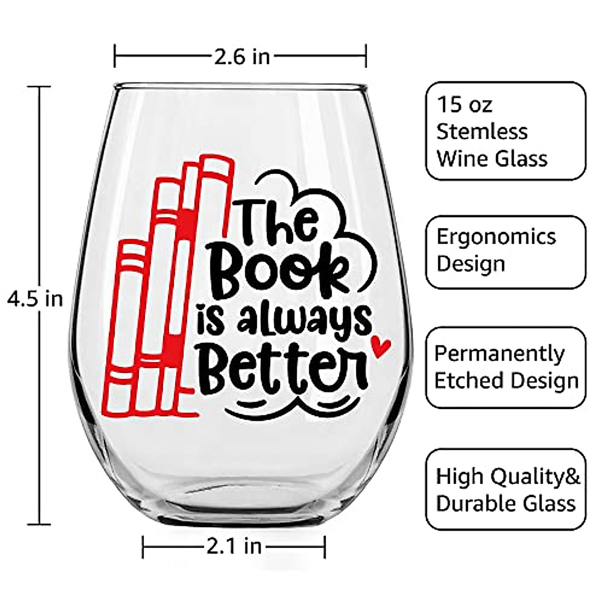 DYJYBMY The Book is Always Better Wxxx Glass, Funny Book Club Gifts for Reader Lovers, Librarian,Teacher, Nerd Gift Idea, Nerd Christmas Gift, Inspirational Birthday Gifts for Friends