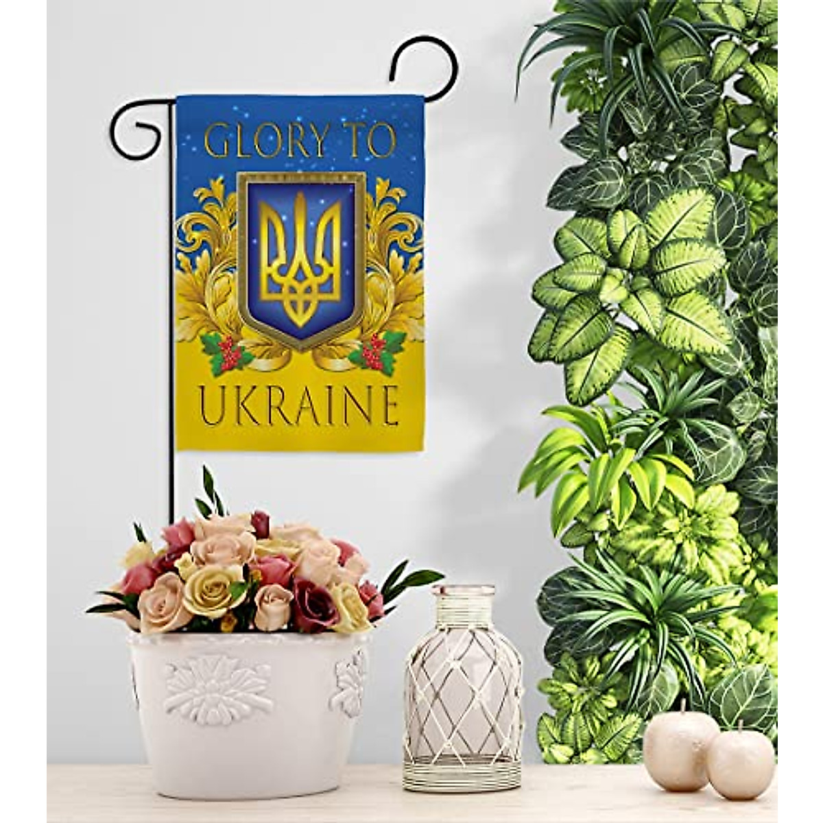 Ukraine Flag Glory to Ukraine Garden Flag Set Wood Dowel Support Cause Stand with Ukrainian House Decoration Banner Small Yard Gift Double-Sided, Made in USA