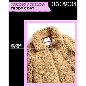 Steve Madden Girls' Jacket – Zip Up Sherpa Fleece Sweatshirt Jacket – Casual Teddy Coat for Girls (4-16), Size 7-8, Taupe