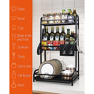 Dish Drying Rack - 3 Tiers Large Size Drainboard Set,Multifunctional Heavy Duty Dish Storage Organizer,Extra Large Capacity Spice Rack,Black,Model:DDR-003,by WEIKER., 17.5x12.5x29.5''