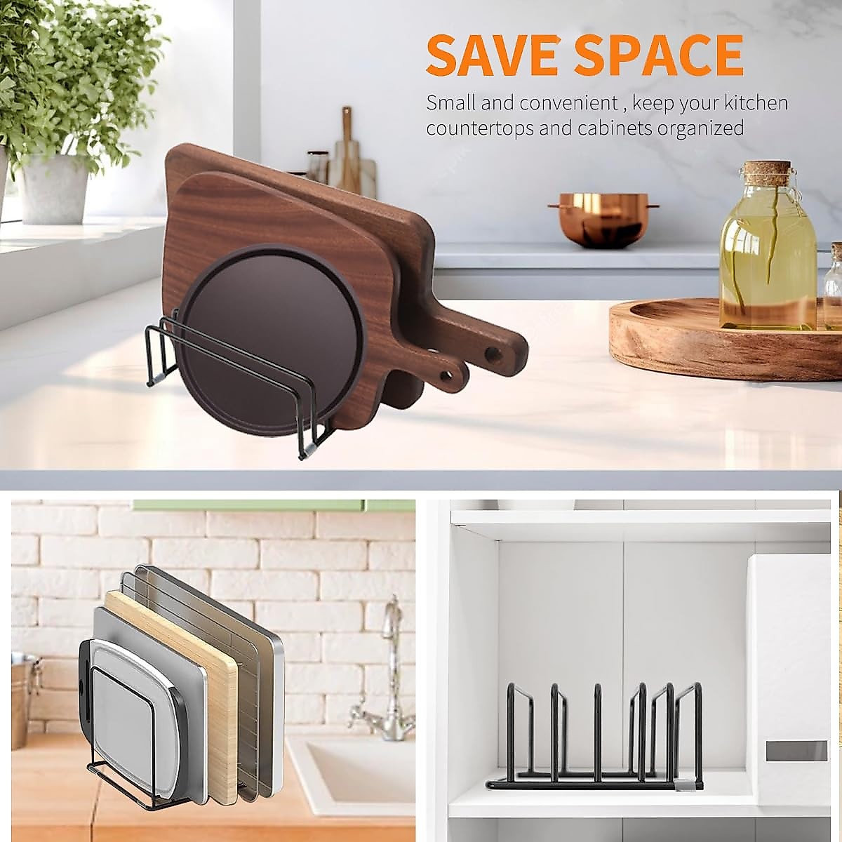 zjdbset 2PCS Cutting Board Stand Holder,Cutting Board Storage Organizer Rack,Bakeware,Cookie Sheets Organizer for Cabinet(3 * 1inch+2 * 0.6inch Wide Slot)