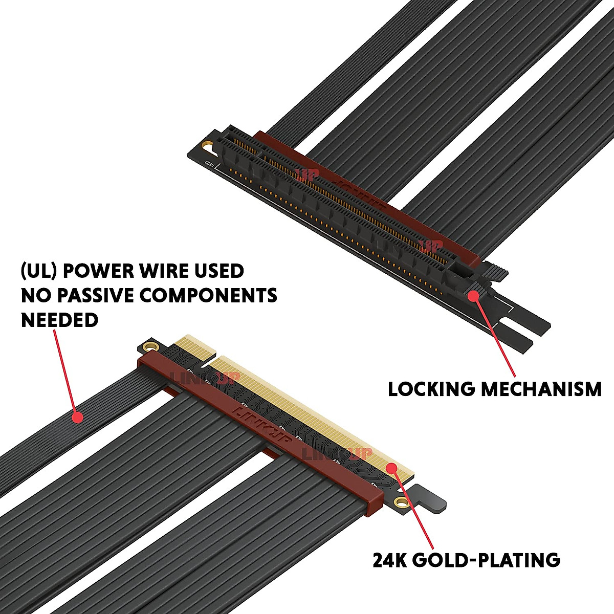 LINKUP - Extreme4+ PCIe 4.0 X16 Riser Cable [RTX4090 RX6950XT x570 Z690 Tested] Twinax Shielded High-Speed Vertical Mount Gaming PCI Express Gen4┃Universal 90 Degree Socket (30cm / 11.8")