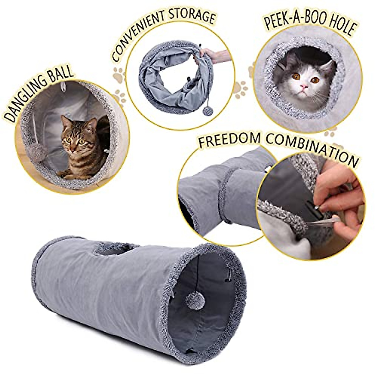 Speedy Pet Collapsible Cat Tunnel, Cat Toys Play Tunnel Durable Suede Hideaway Pet Crinkle Tunnel with Ball S