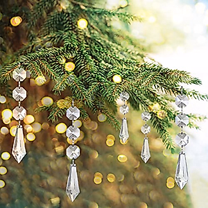 Jishi Hanging Crystals 30-Pack Centerpieces Decorations Garland Chandelier Crystal Beads Strings, Clear Acrylic Icicle Christmas Decor Clearance Tree Ornaments, Dangle Prisms Diamond Gem Jewel Strands