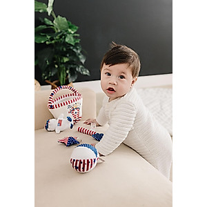 Genius Baby Toys American Flag Toy and USA Plush Playset - My 1st 4th of July Baby Toys - Soft Plush Sand Bucket with 4 Sensory Infant Toys - Fun Beach Toy - Perfect for Small Hands