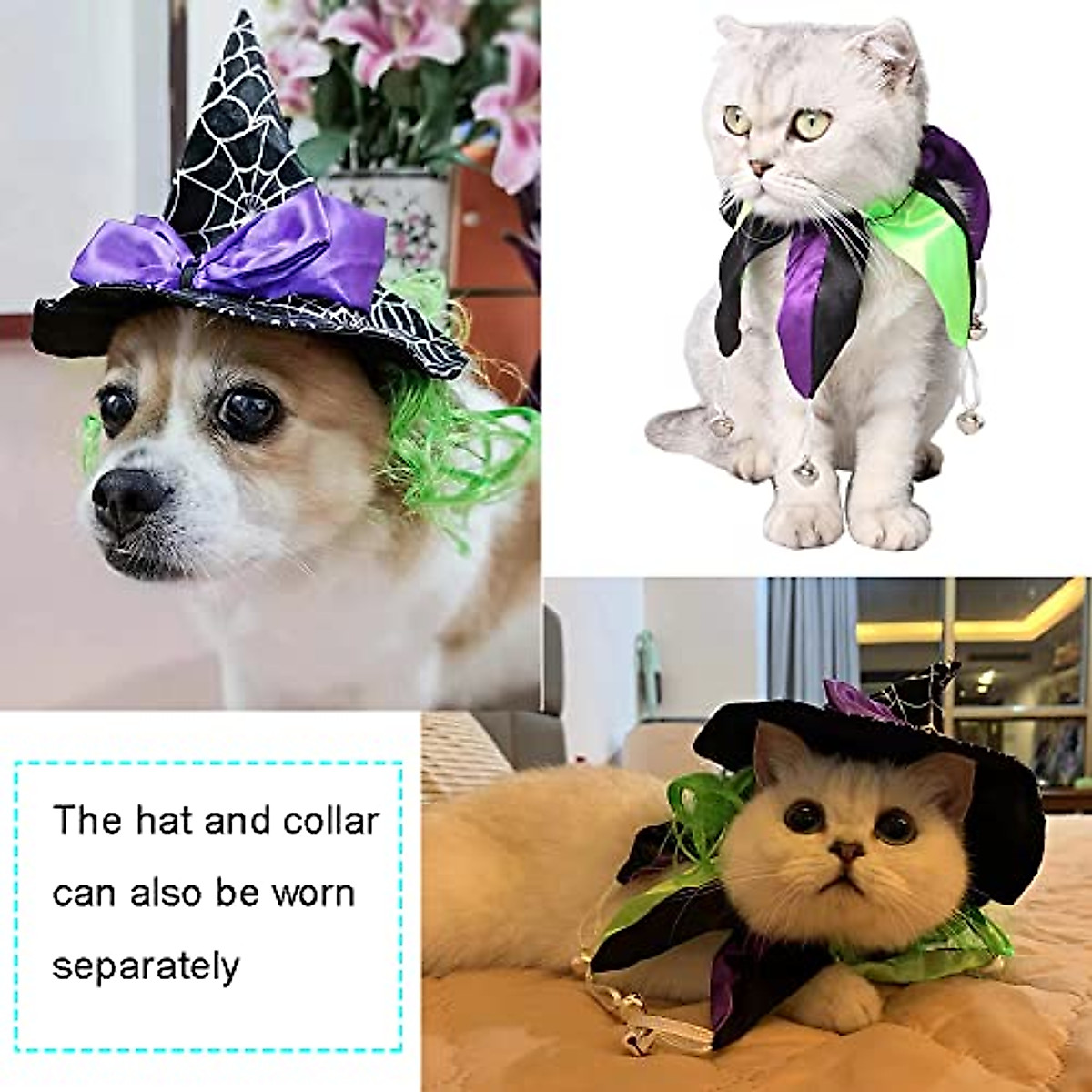 ANIAC Pet Halloween Costume Dog Cat Spider Witch Hat and Collar Set Puppy Magic Wizard Cap Holiday Party Cosplay Head Accessories Kitten Funny Topper Head wear (A)