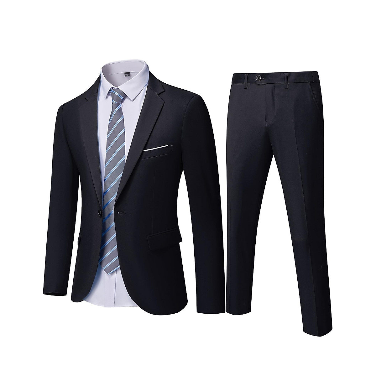 YND Men's Slim Fit 2 Piece Suit, One Button Jacket Pants Set with Tie, Solid Party Wedding Dress Blazer, Tux Trousers, Black