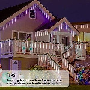 Ponwec 24 Tubes 576 LEDs Meteor Shower Rain Lights 12.2 inch Falling Rain Lights Icicle Rain Drop Lights Waterproof Cascading Lights for Christmas Halloween Holiday Party Wedding Patio Outdoor (White)