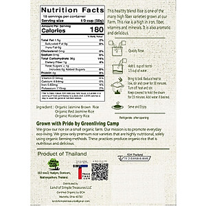 Organic Mixed Rice - 3 Kinds of Thai Rice Medley: Brown Jasmine, Black Jasmine Riceberry, and Red Jasmine - High Fiber Gluten Free Superfood 2 LB