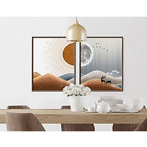 Boho Wall Art - Sun and Moon Art - Boho Bedroom Art - Sunshine Decor - Mid Century Modern Wall Decor - Bathroom, Living Room, Office, Classrooms, Home Wall Decor, Set of 2 Prints, 11x14" Unframed