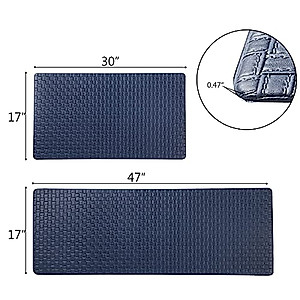 Asvin Premium Kitchen Mat Set, Anti Fatigue PVC Kitchen Floor Mat and Rug, 17"x30"+17"x47", Cushioned, Waterproof, Heavy Duty Kitchen Sink Mat for Home, Farmhouse, Indoor, Blue