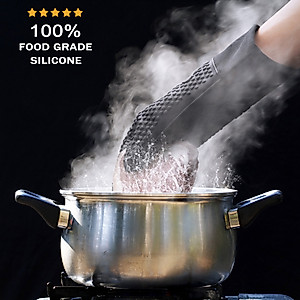 Auzilar Silicone Cooking Gloves, Grilling Gloves, Heat Resistant Gloves BBQ Kitchen Silicone Oven Mitts, Long Waterproof Non-Slip Potholder for Barbecue, Cooking, Baking