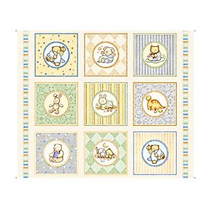 QT Fabrics Digital Lullaby Animal Patches 36" Panel Cream, Fabric
