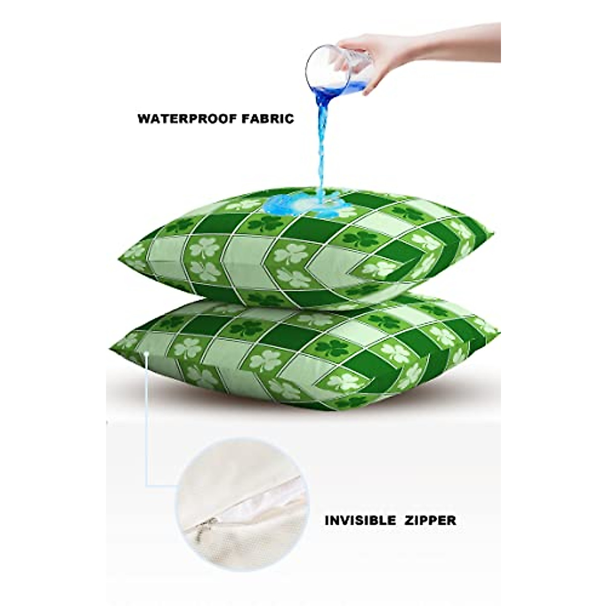 Outdoor Pillows 18x18 Waterproof Outdoor Pillow Covers, St. Patrick's Day Shamrock Plaid Polyester Throw Pillow Covers Garden Cushion Decorative Case for Patio Couch Decoration Set of 2, Buffalo Check