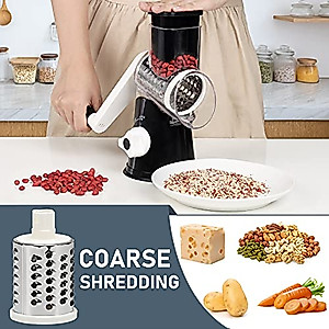 Rotary Cheese Grater with Handle - Vegetable Slicer Shredder Grater for Kitchen 3 Interchangeable Blades with a Stainless Steel peeler