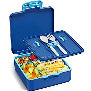 Fimibuke Bento Lunch Box for Kids, Leak Proof Toddler Bento Box with 4 Compartments BPA Free Dishwasher Safe Lunch Container with Utensils, Ideal Portion Sizes for Ages 3-12 Girls Boys for School