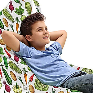 Ambesonne Vegetables Lounger Chair Bag, Continuous Pattern with Detailed Colored Drawn Delicious Natural Healthy Food, High Capacity Storage with Handle Container, Lounger Size, Multicolor