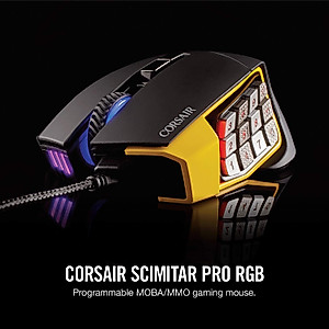 Corsair Scimitar Pro RGB - MMO Gaming Mouse - 16,000 DPI Optical Sensor - 12 Programmable Side Buttons - Yellow, Model Number: CH-9304011-NA