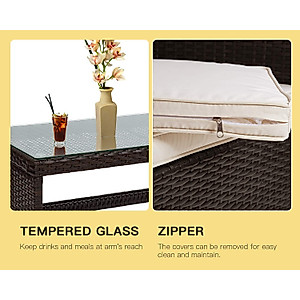 FDW Outdoor Patio Furniture Sets,4 Pieces Rattan Chair Sets Wicker Conversation Sets Lawn Chairs Porch Poolside Balcony Garden Outdoor Furniture,Brown