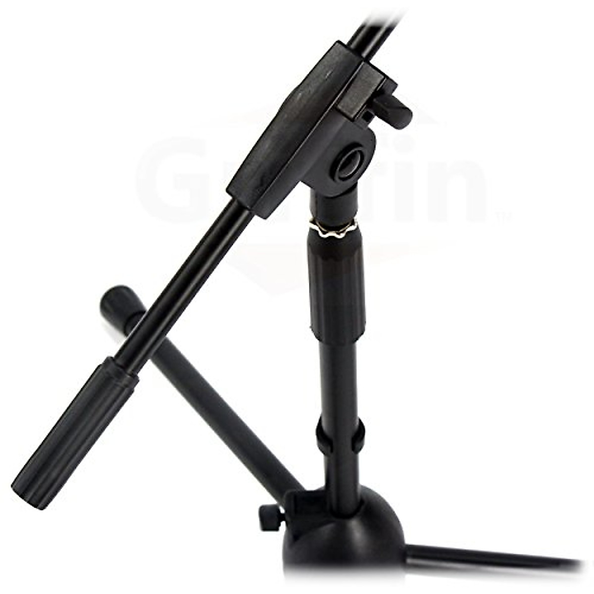 Short Microphone Stand with Boom Arm by GRIFFIN | Low Profile Tripod Mic Stand Mount for Kick Bass Drum, Studio Desktop Recording, Singing, & Guitar Amplifiers | Small Height Telescoping Boom Holder