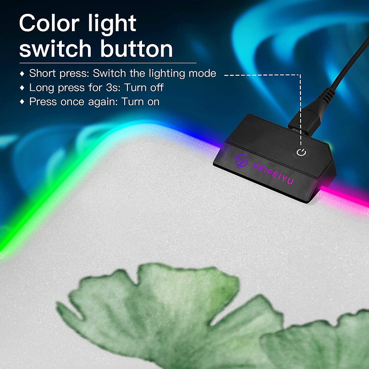 Large RGB Gaming Mouse Pad Ginkgo Biloba Known Ginko Gingko Leaves Glowing Extended Mousepad 35.4x15.7in, Soft Anti-Slip Rubber Base Luminous Mouse Mat for Pc Laptop, Gaming, Office, Home