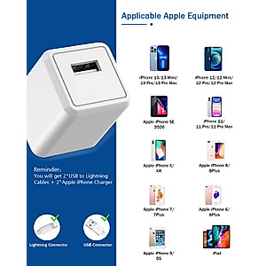 iPhone Charger,Long 6FT iPhone Charger 2Pack iPhone Cord 6feet USB to Lightning Cable Quick Fast Charging Data Sync Cord USB Wall Charger Block Adapter for iPhone 14/13/12/11/XS/XR/X/8/7/5/SE2022/iPad